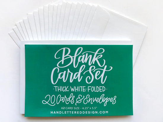 Blank Card Set - 20 Cards and Envelopes Size A2 – Hand Lettered Design